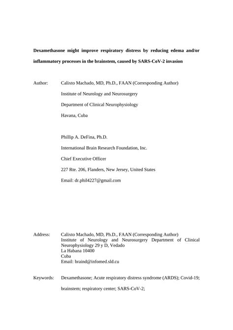 Pdf Dexamethasone Might Improve Respiratory Distress By Reducing