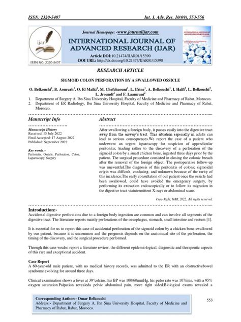 Sigmoid Colon Perforation By A Swallowed Ossicle Pdf Peritoneum Large Intestine
