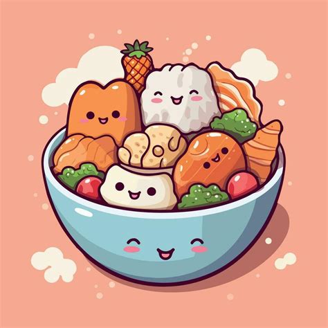 Kawaii Comida Dibujos Animados Plano Vector Ilustraci N Con Aislado Antecedentes Vector