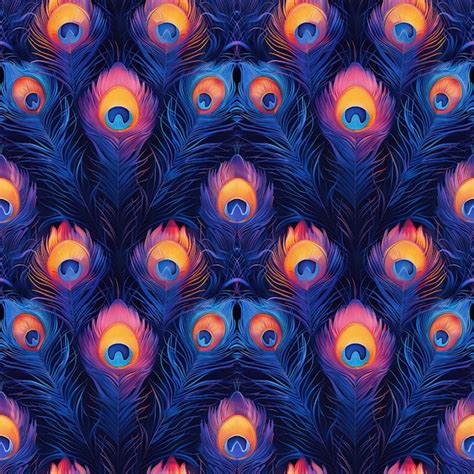 Premium Photo Seamless Pattern Of Colorful Peacock Tail Feathers On A Blue Background