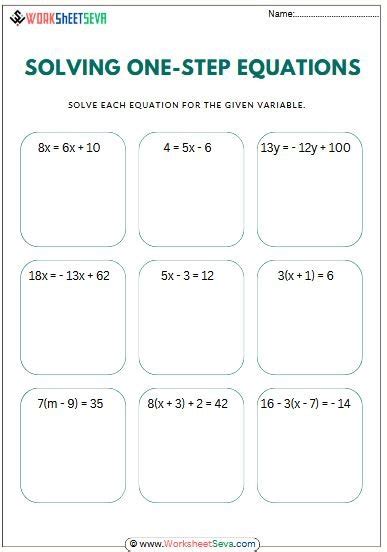 Linear Equations In One Variable Worksheet