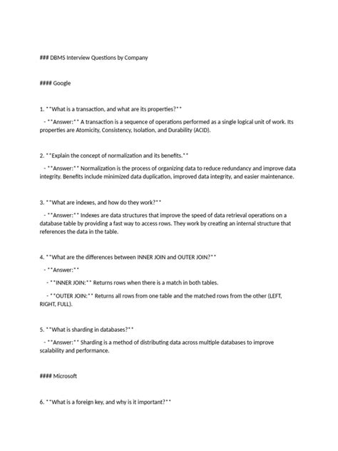 Dbms Interview Questions By Company Pdf Databases Relational Database