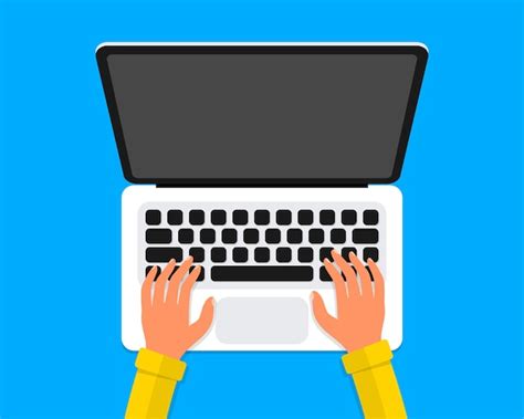 랩톱 컴퓨터에 손으로 타이핑하는 상위 뷰 코드 계획 재무 보고서 온라인 교육 회의 코딩 시계 비디오 채팅 및 통신 벡터 일러스트를 작성하는 장치에서 작업 프리미엄 벡터