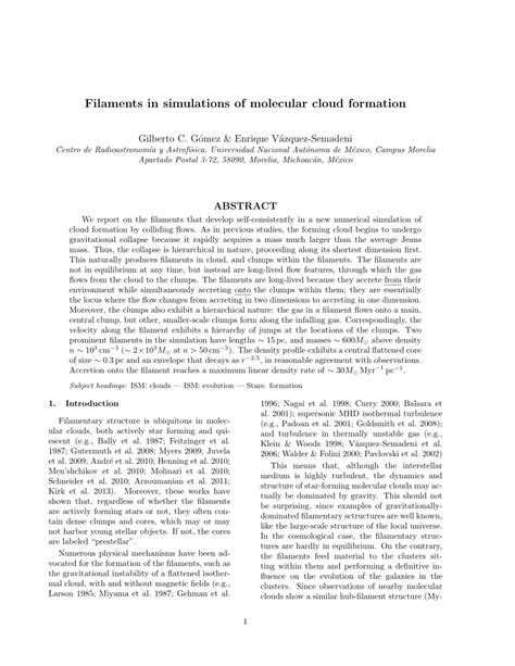 Pdf Filaments In Simulations Of Molecular Cloud Formation