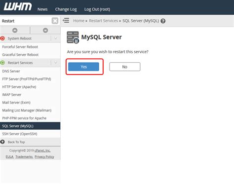 Reiniciar El Servicio En Whm Sql Server Mysql Hostwinds