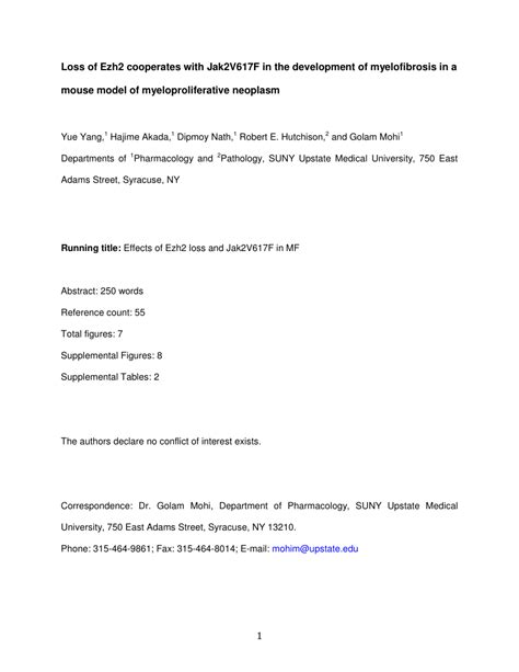 Pdf Loss Of Ezh2 Cooperates With Jak2v617f In The Development Of Myelofibrosis In A Mouse