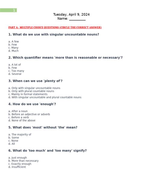 Quantifier2 Reflextive Pronoun Test Pdf Pronoun Noun