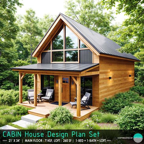 Small Cabin Plan With Loft 21x34 House Design Plan Pdf 1 Bed With