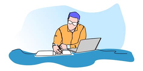 Man Working In Front Of Laptop Computer Simple Line Drawing Continuous