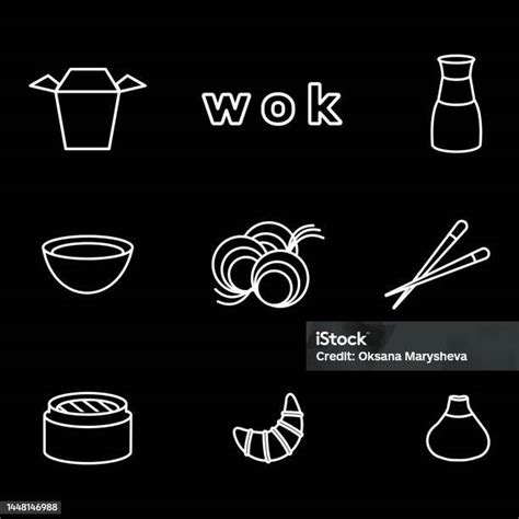 냄비 아이콘의 집합입니다 검은색 배경에 흰색 윤곽선입니다 아시아 음식 벡터 그림입니다 국수에 대한 스톡 벡터 아트 및 기타 이미지 Istock