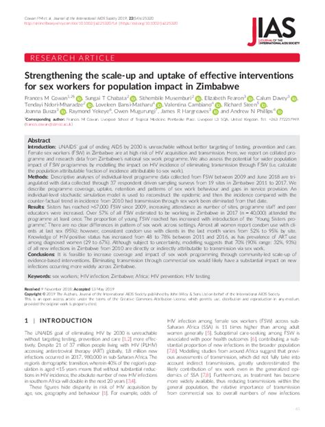 Pdf Impact Of Sex Work Interventions On Hiv In Zimbabwe