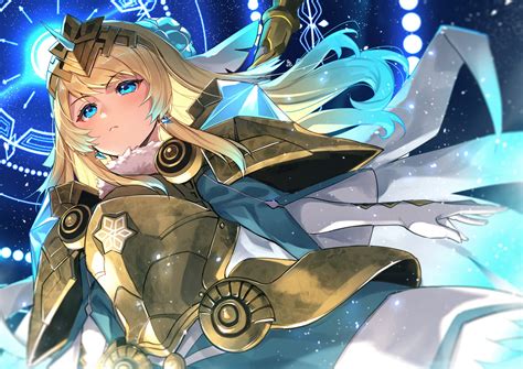 Safebooru 1girl Armor Armored Dress Blonde Hair Blue Dress Blue Eyes