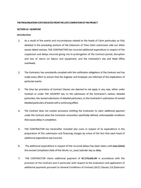Prolongation Cost Claim Overview Pdf Breach Of Contract Cost