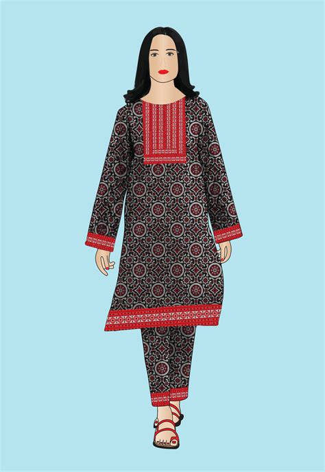 Sindhi Girl Wearing Ajrak Design Shalwar Kameez 28574838 Vector Art At