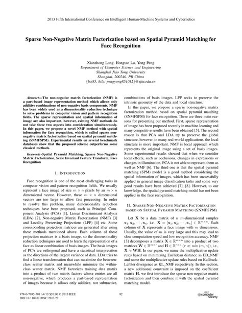 Pdf Sparse Non Negative Matrix Factorization Based On Spatial Pyramid