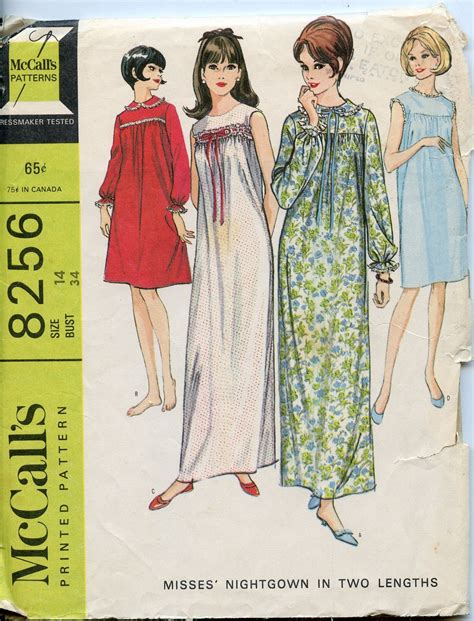 60s Nightgown Pattern Mccalls 8256 Uncut Etsy Canada Empire Waist