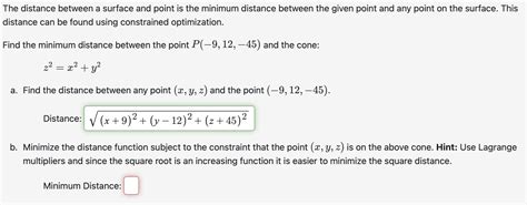 solved the distance between a surface and point is the