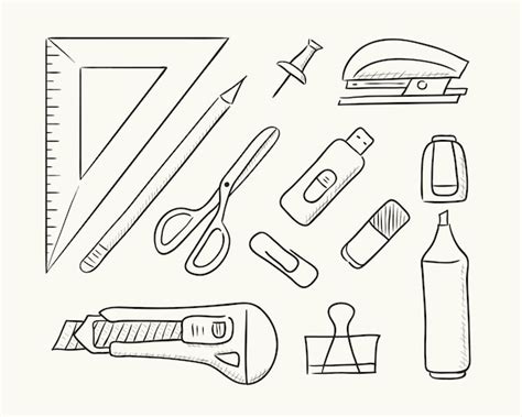 Artículos De Papelería Ilustración Vectorial Dibujada A Mano Vector