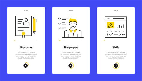 플랫 아이콘이 있는 모바일 앱 페이지 화면의 작업 및 이력서 개념 Ux Ui 디자인 템플릿 벡터 일러스트레이션 0명에 대한 스톡 벡터 아트 및 기타 이미지 Istock
