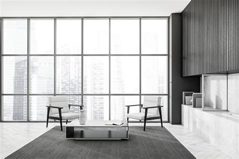 창문 근처에 좌석과 커피 테이블이 있는 회색 거실 인테리어 0명에 대한 스톡 사진 및 기타 이미지 0명 3차원 형태 거실 Istock