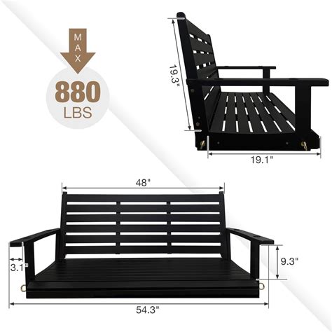 Wooden Porch Swing Ergonomic Seat Bench Swing With Hanging Chains An