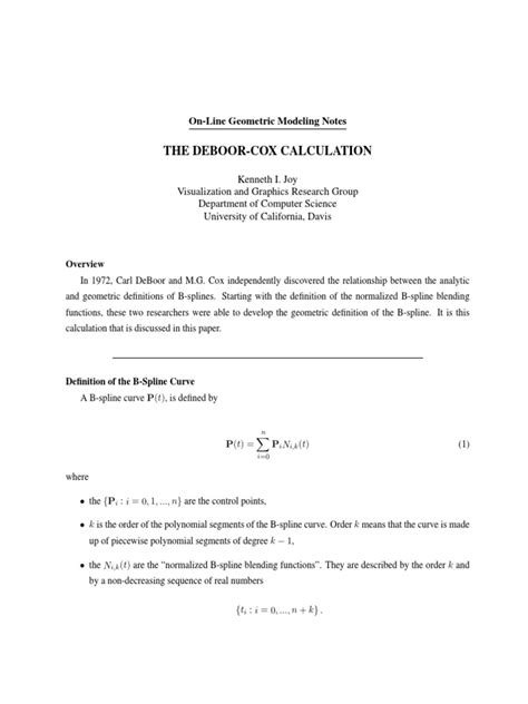 deboor cox calculation summation pi