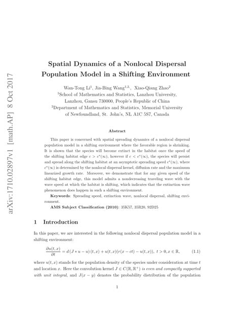 Pdf Spatial Dynamics Of A Nonlocal Dispersal Population Model In A Shifting Environment