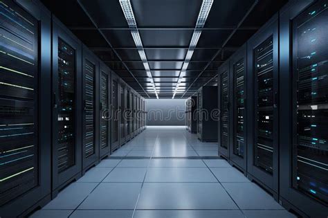 Data Center With Rows Of Servers And Storage Devices Visible Stock Illustration Illustration