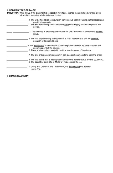 Electronic Circuits Analysis And Design Practice Problem MODIFIED TRUE OR FALSE DIRECTION