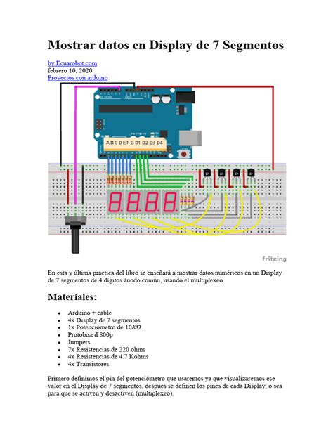 Kit Arduino Mostrar Datos En Display De 7 Segmentos Pdf Función Matemáticas Variable