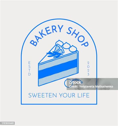 케이크 한 조각이 있는 로고 템플릿입니다 라인 아트 복고풍 달콤한 음식에 대한 스톡 벡터 아트 및 기타 이미지 달콤한 음식 드로잉 디저트 수플레 Istock