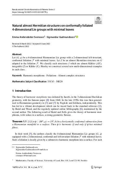 Pdf Natural Almost Hermitian Structures On Conformally Foliated 4 Dimensional Lie Groups With
