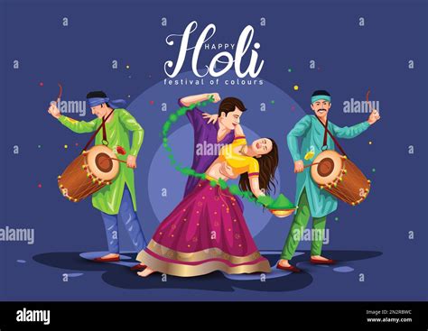 Beautiful Poster For Indian Festival Happy Holi With Couple Dance