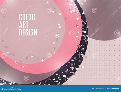 Abstract Background With Overlapping Circles And Dots Chaotic Movement Round Banner With Blank