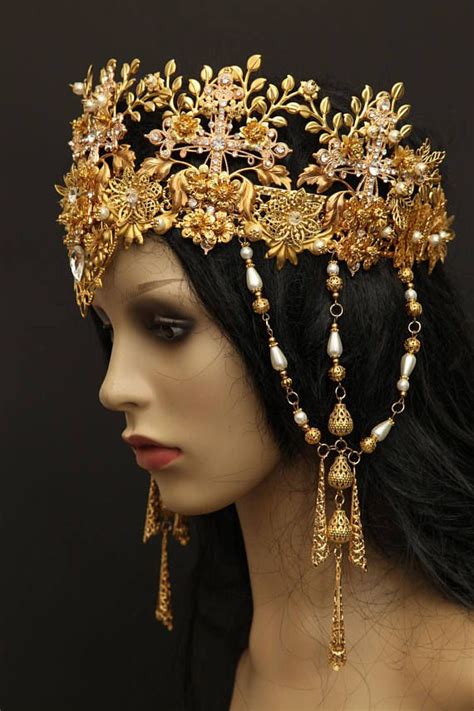 Unique Filigree Medieval Cross Fantasy Elfen Crown Frontlet Etsy
