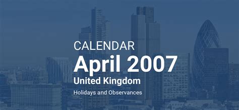 April 2007 Calendar United Kingdom