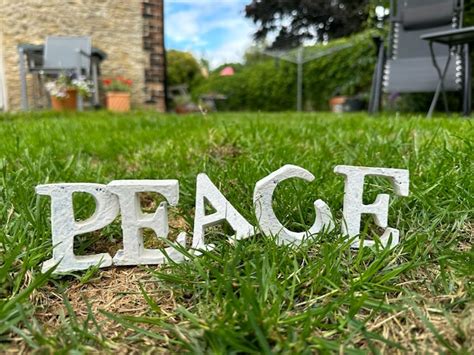 Premium Photo Peace Wooden Letters In The Grass