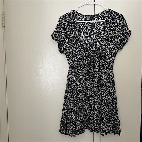 Camellia Black Dress With White Flowers Ties In Depop