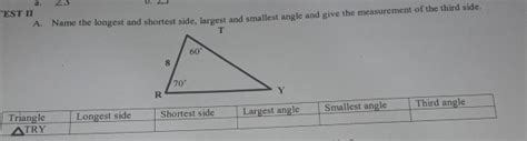 solved 3 test ii a name the longest and shortest side largest and