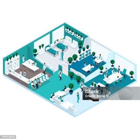 병원 병원 개념 집 사무실 매니저 의사 간호사 워크플로 유행 아이소메트릭 사람들 그림 전면 보기 의료 노동자는 격리 병원에 대한 스톡 벡터 아트 및 기타 이미지 Istock