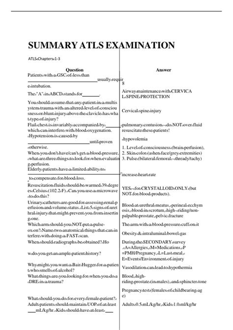 Summary Atls Examination Atls Stuvia Us