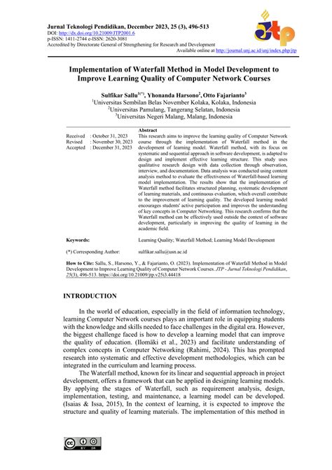 Pdf Implementation Of Waterfall Method In Model Development To Improve Learning Quality Of