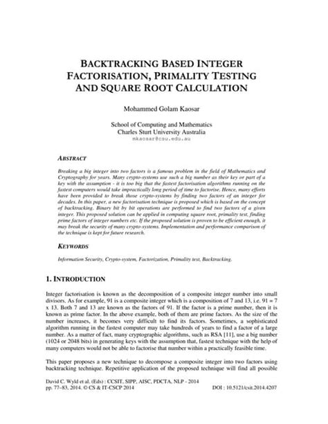 Backtracking Based Integer Factorisation Primality Testing And Square