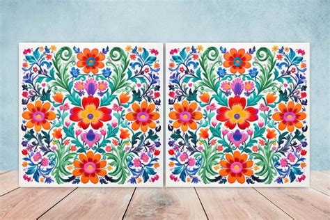 Mexican Ceramic Tiles Set Of 2 Mexican Folk Design Wall Decor Tiles
