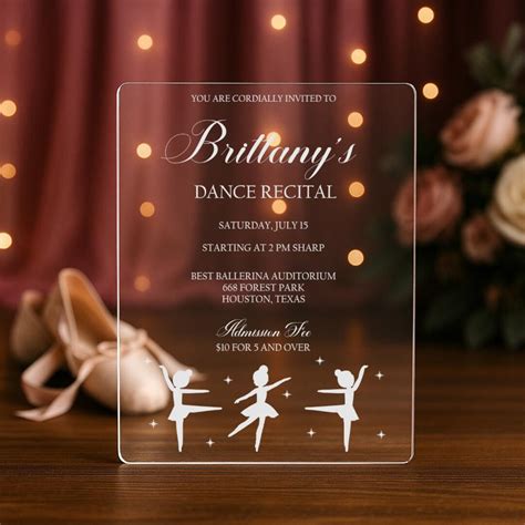 Dance Recital Acrylic Custom Invites Ballerina Invitation Stylish