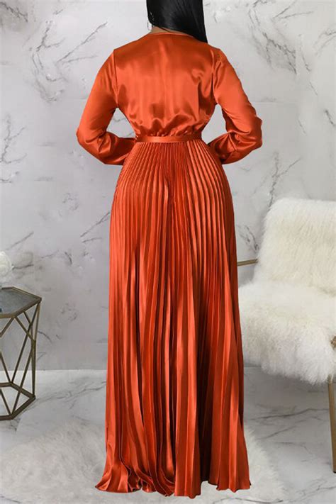 Wholesale Tangerine Red Casual Elegant Solid Bandage Patchwork Fold V