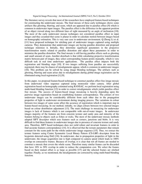 Parallax Effect Free Mosaicing Of Underwater Video Sequence Based On Texture Features Pdf