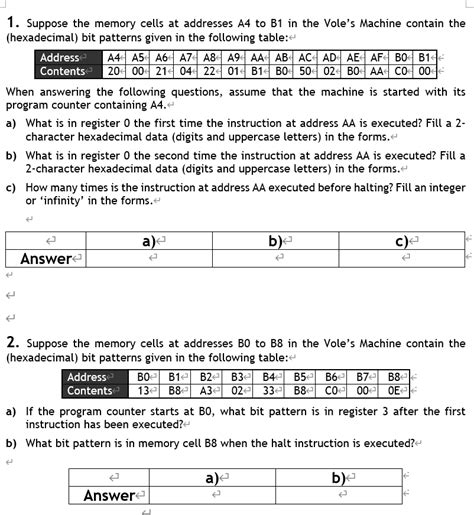 Solved 1 Suppose The Memory Cells At Addresses A4 To B1 In Chegg Com