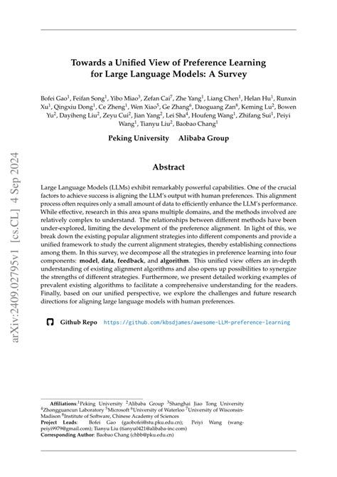 Pdf Towards A Unified View Of Preference Learning For Large Language Models A Survey