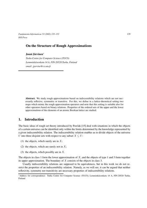 Pdf On The Structure Of Rough Approximations